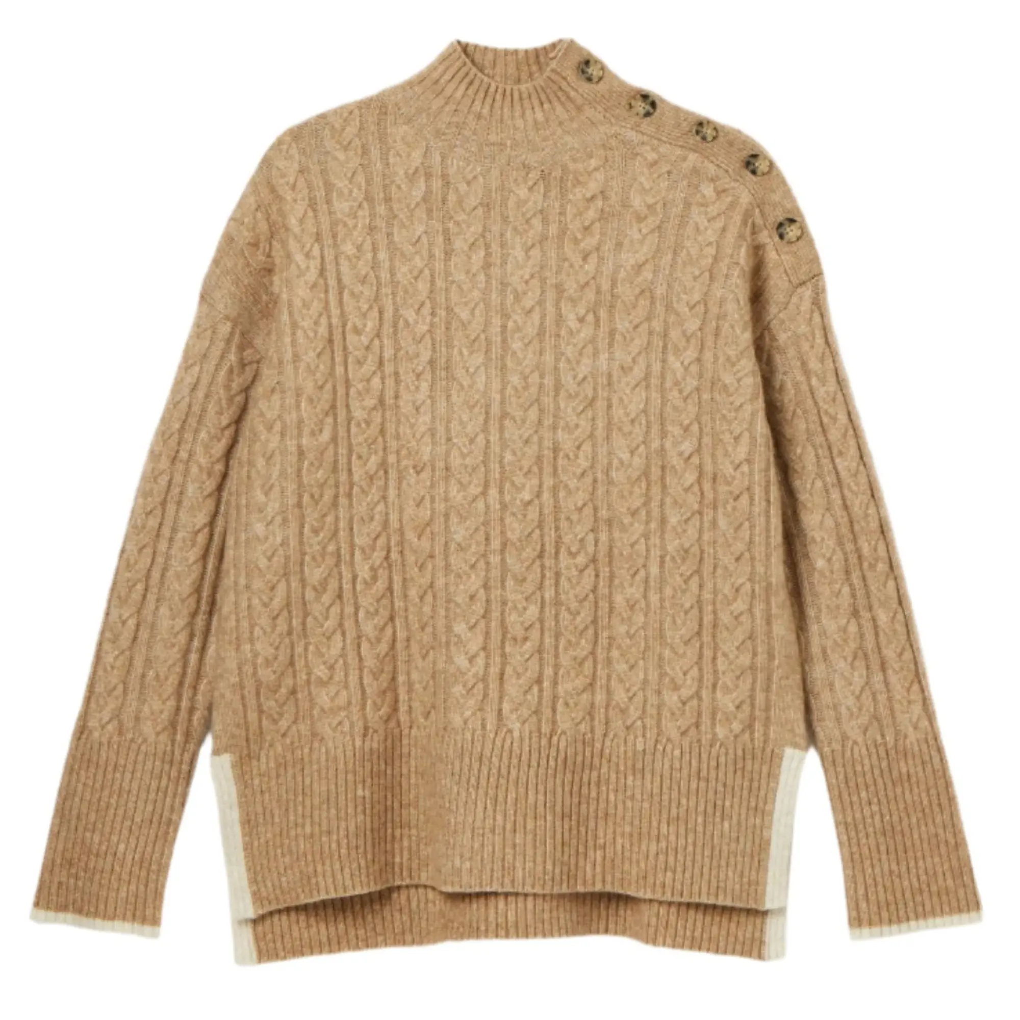 Joules Women's Betsy Button Shoulder Cable Jumper - Camel | British Attire